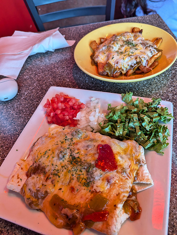 Holy mole, Batman! This smothered burrito is wrapped tighter than a superhero's spandex and packs just as much punch.