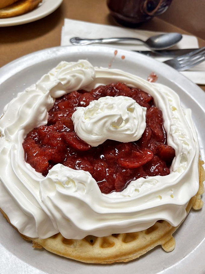 The breakfast of champions (and those with a serious sweet tooth). This strawberry-crowned waffle is a morning indulgence worth waking up for.