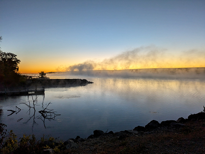 As day ends at Chase State Fishing Lake, the mist rises like nature's own special effect, turning an ordinary sunset into pure magic.