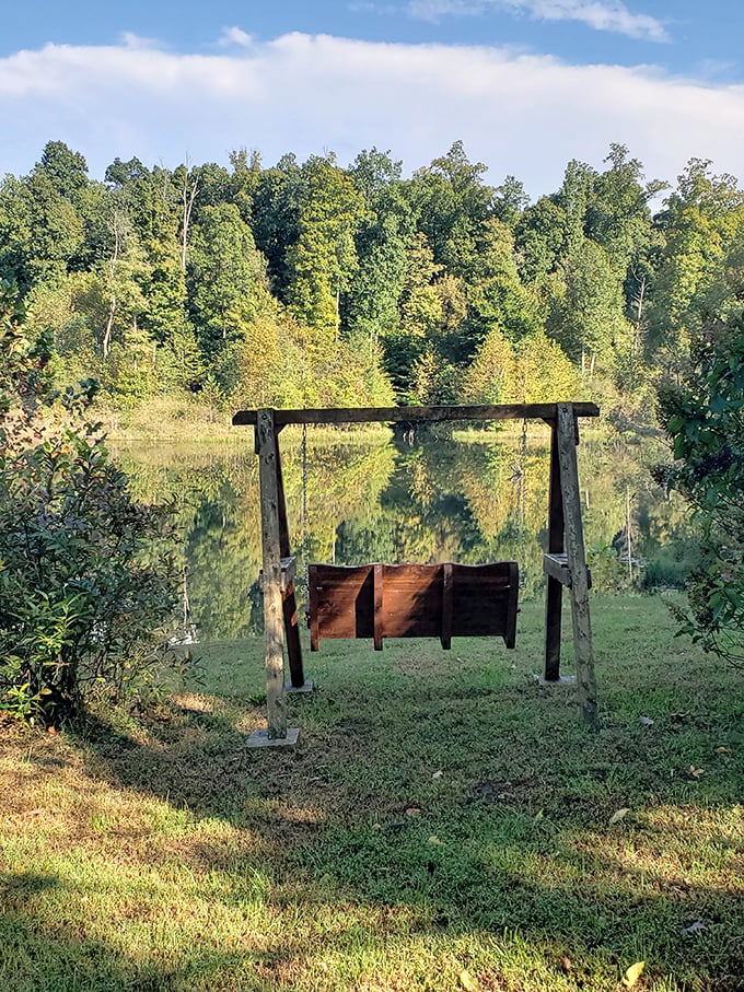 Swing into relaxation by the lake. It's the perfect spot to contemplate life's big questions, like "Why didn't castles always have these?"
