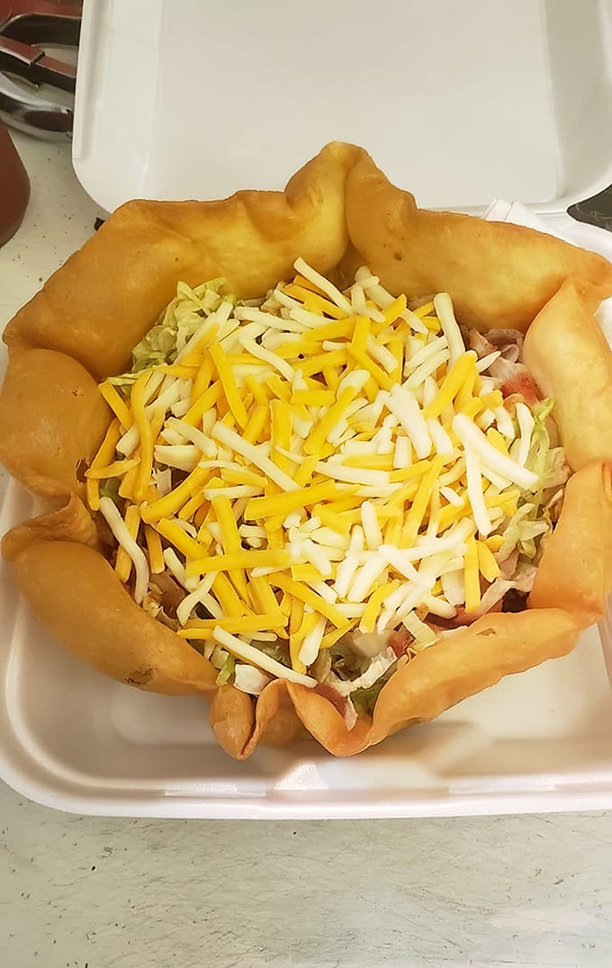 The edible bowl is the unsung hero here&mdash;crispy, golden architecture that holds a fiesta of ingredients with structural integrity.