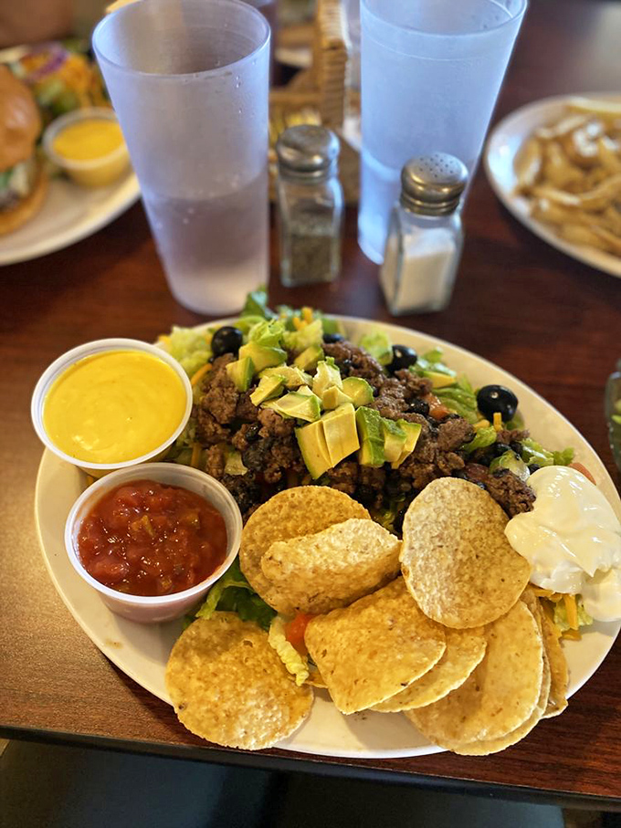 Not just a taco salad but a edible sculpture garden, where every bite offers a different combination of textures and flavors that somehow all work together.