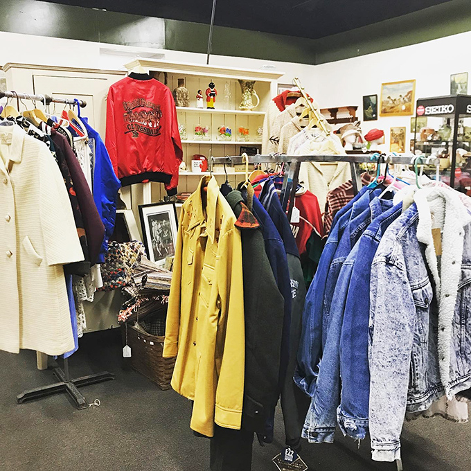 The closet that time forgot! From dapper suits to funky windbreakers, this rack is a fashion flashback waiting to make your wardrobe groovier.