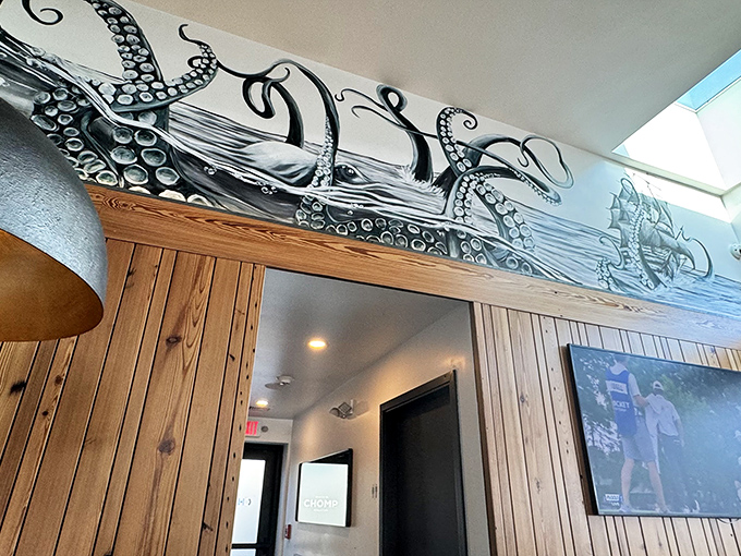 Talk about an eye-catching catch! Chomp's octopus mural is a whimsical reminder that there's always something fishy going on in the kitchen &ndash; in the best way possible.