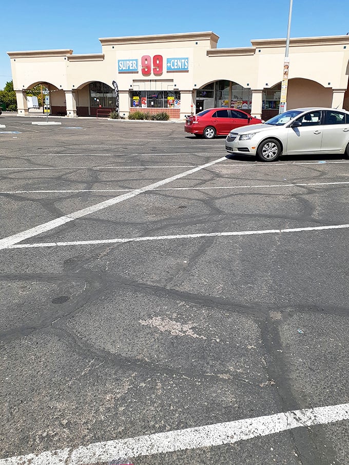The spacious parking lot welcomes bargain hunters from across Mesa—cars patiently waiting while their owners fill carts with incredible deals.