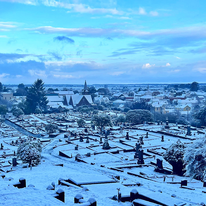 Winter wonderland, Ferndale style! Snow blankets the town in a serene hush, turning it into a real-life snow globe minus the shaking.