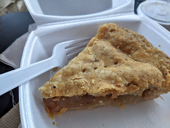 Slice of heaven alert! This humble pie might not look fancy, but it's packing more homemade goodness than Grandma's kitchen on Thanksgiving.