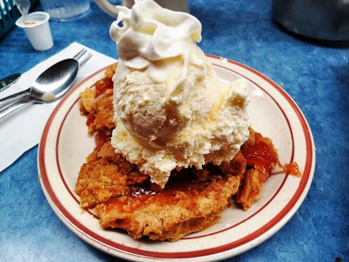 Apple pie that would make Grandma proud (and a little jealous). Topped with ice cream, it's the American dream on a plate.