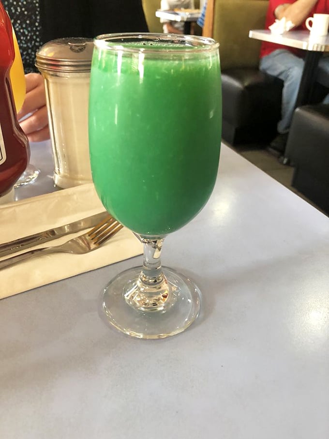 Is it kale smoothie? Alien elixir? Nope, just Lucky's playful take on a green drink. It's a pop of color that'll wake up your taste buds!