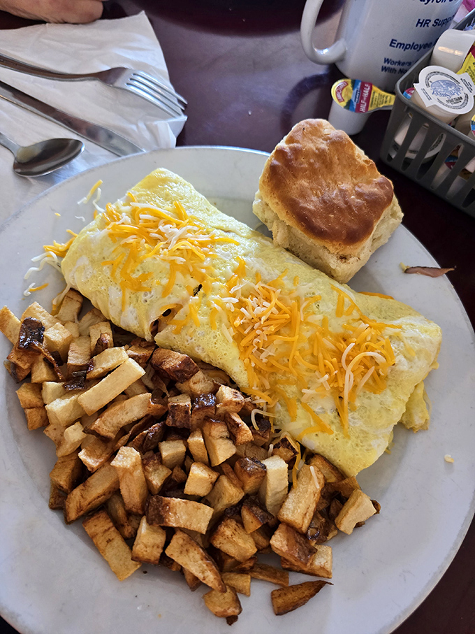 Behold, the breakfast of champions! This plate has more gold than an Olympic medal ceremony. Time to dive in!
