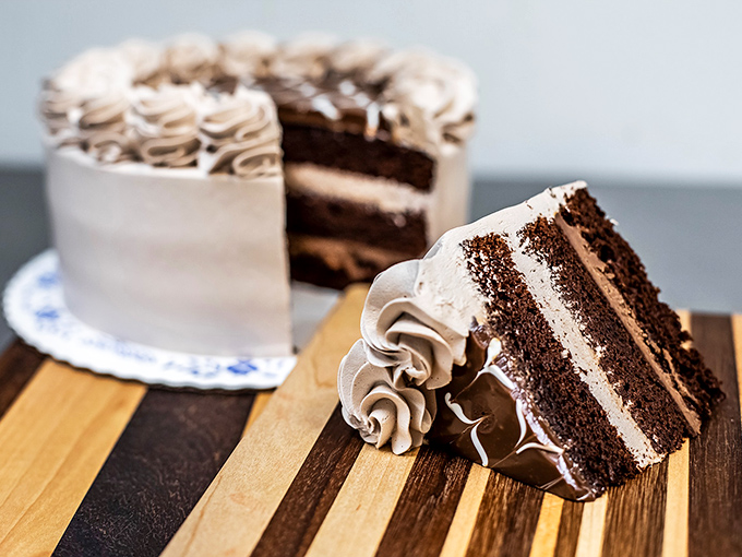 Layer upon layer of chocolatey bliss. This cake is so rich, it probably has its own offshore bank account.