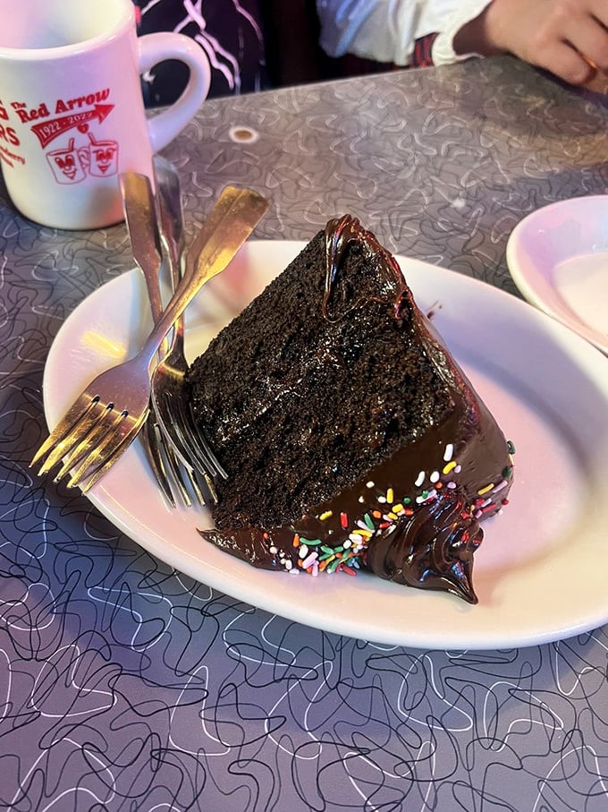 Death by chocolate? What a way to go! This cake slice is so decadent, it should come with a warning label&hellip; and maybe a defibrillator.