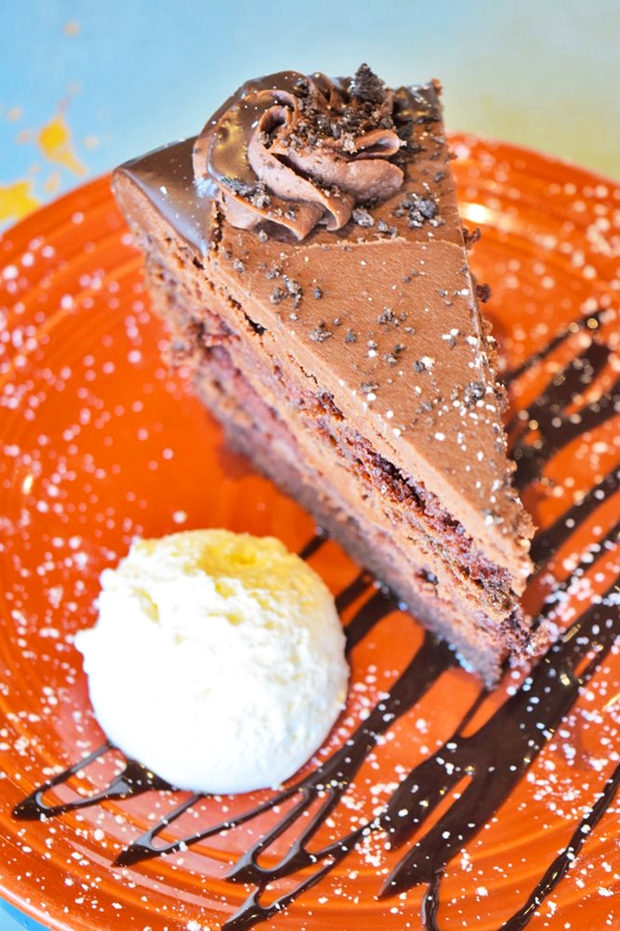 Chocolate cake that's darker than my coffee and richer than Warren Buffett. Diets, beware – resistance is futile!