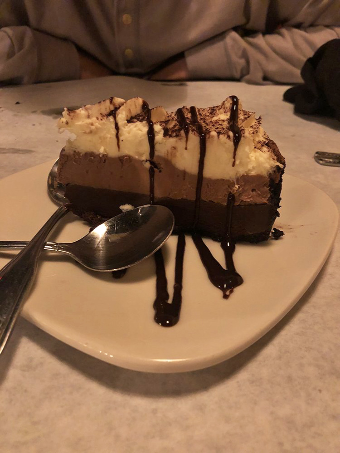 Dessert or work of art? This layered chocolate masterpiece is so pretty, it almost seems a shame to eat it. Almost.