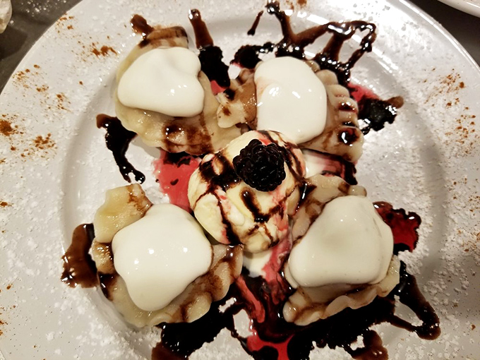 This isn't just a dessert&mdash;it's a golden disc of comfort topped with sweet cream and chocolate syrup. Grandmothers everywhere are nodding in approval.