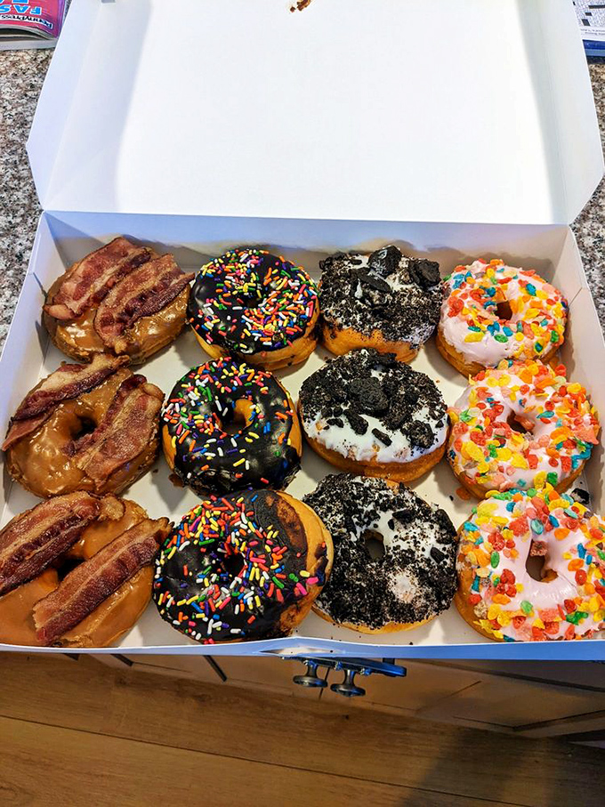 Donut worry, be happy! This box of colorful rings is like edible jewelry, each one a delicious work of art.