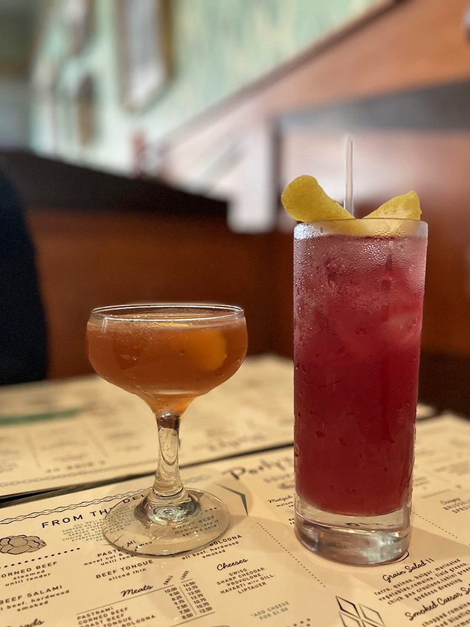 These aren't just cocktails&mdash;they're liquid vacation time. The Cel-Ray spritzer alongside what looks suspiciously like the world's best Bloody Mary.