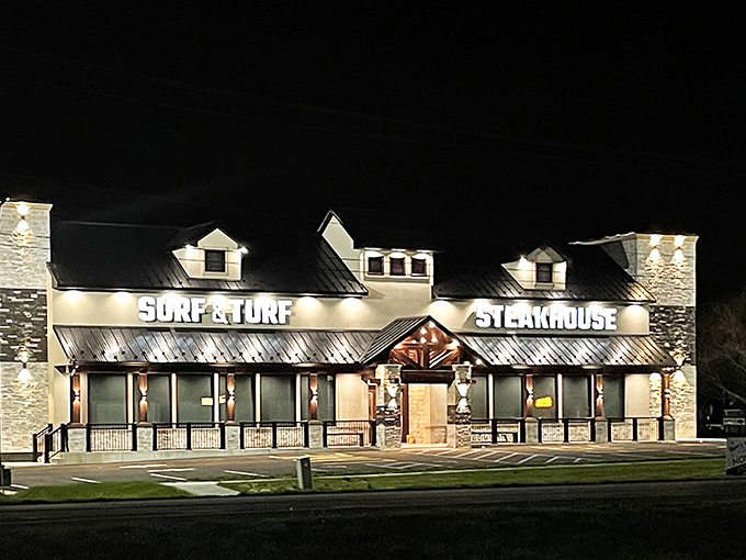 Your gateway to flavor town! Surf & Turf's entrance promises an evening of culinary delights that'll have you planning your next visit before you leave.