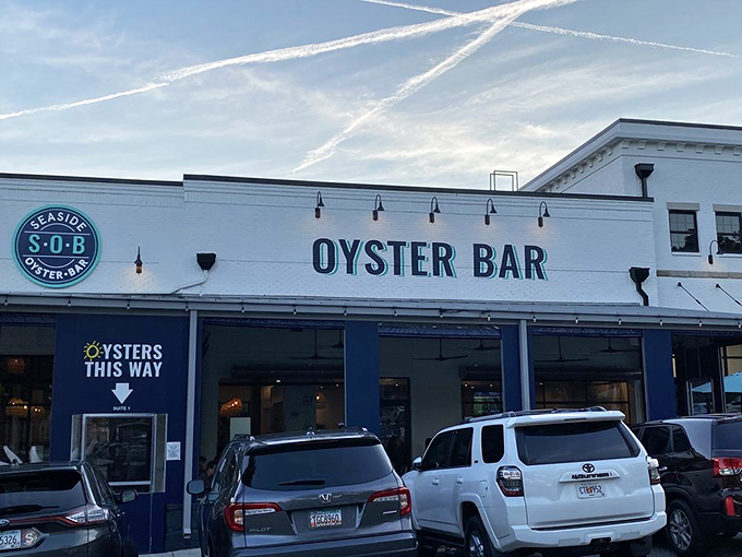 Welcome to seafood paradise! This entrance is like a portal to a world where calories don't count and the ocean is your pantry.