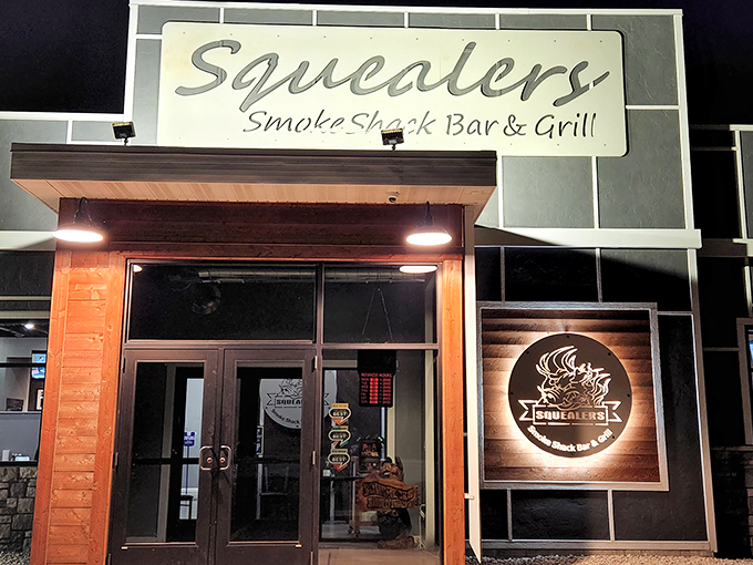 Portal to pork paradise! Squealer's entrance beckons you into a world where smoke rings are treasured more than Olympic gold medals.