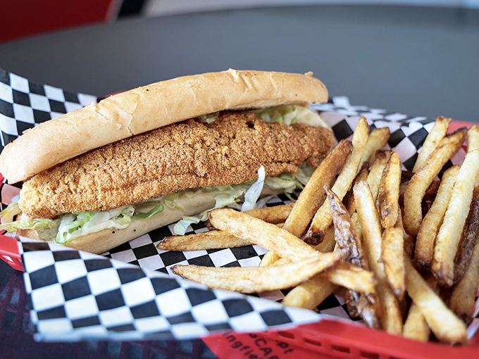 "Fish out of water? Not here! This crispy catch of the day proves Red's isn't just about beef."