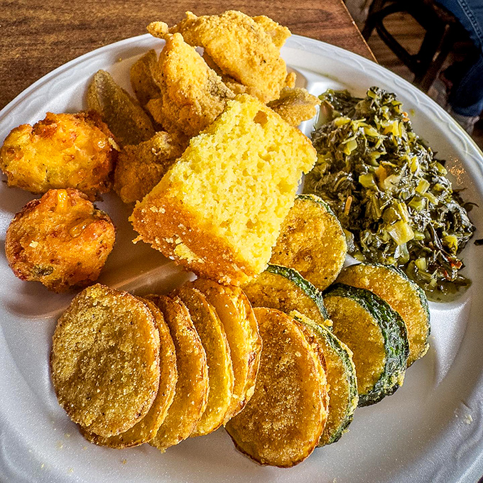Fried green pickles: proof that anything can be delicious when battered and fried to crispy perfection.