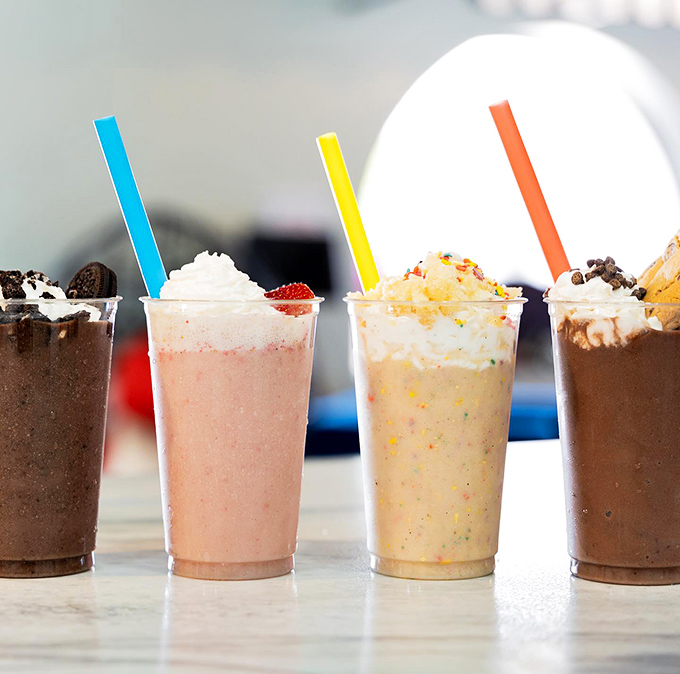 A rainbow of milkshakes that would make even the Fonz say "Ayyyy!" Each sip is like a party in your mouth.