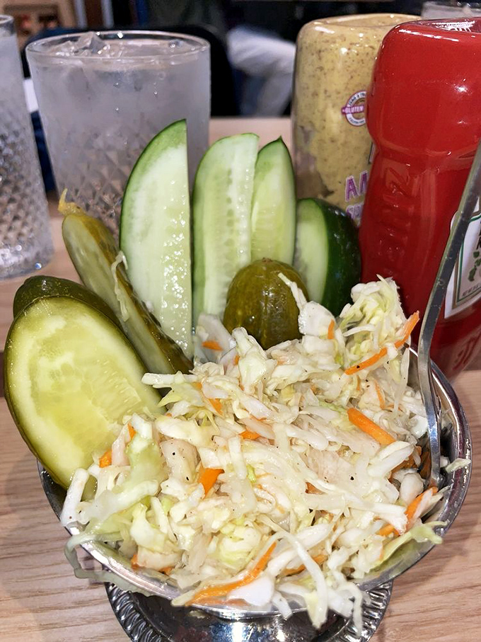 Pickle perfection and coleslaw dreams! These sides aren't just supporting actors; they're scene-stealers in their own right. Crunch, tang, and all things dang delicious!