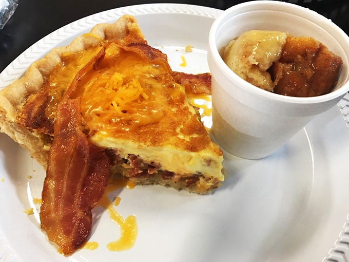 The breakfast of champions! This hearty quiche and side of fruit prove that 8 Sisters Bakery isn't just about satisfying your sweet tooth.