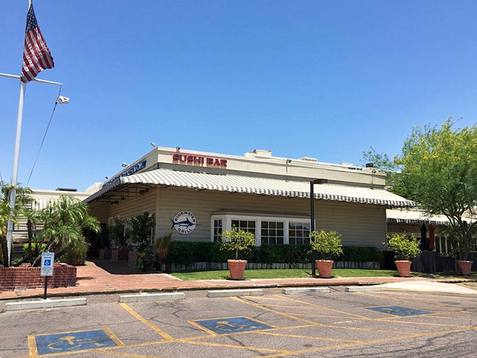This sign is like a lighthouse for hungry sailors... er, diners. Follow the neon glow to your seafood paradise in the heart of the desert.
