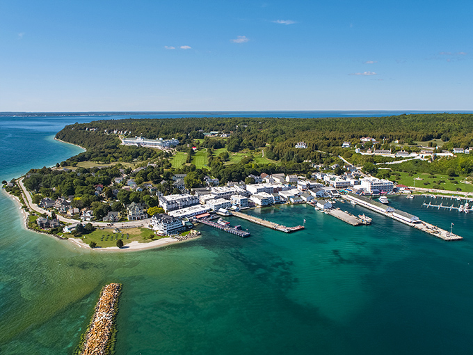 A bird's eye view of paradise. Mackinac Island: where the water's as blue as a Robin's egg and twice as precious.