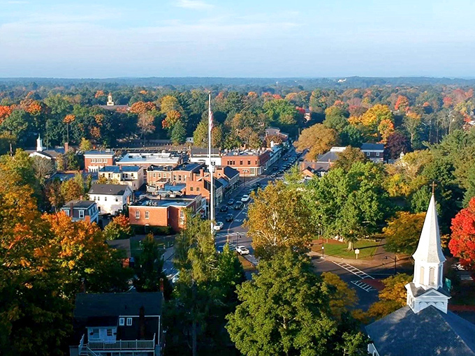 Concord from above: A patchwork quilt of history, nature, and small-town charm. It's like Where's Waldo, but for iconic New England scenes.