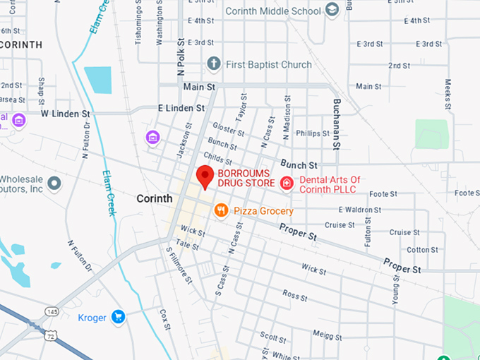 16. borroum's drug store & soda fountain map