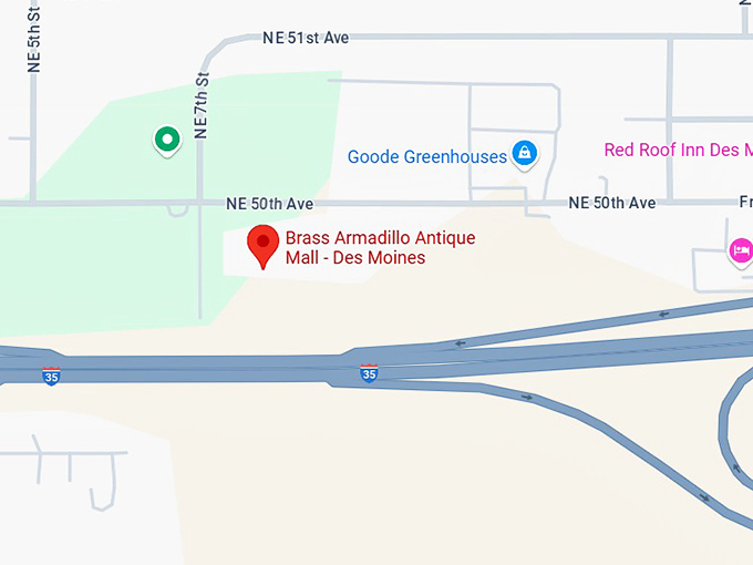 16. brass armadillo antique mall des moines map