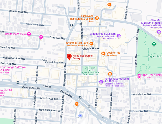16. flying roadrunner bakery map