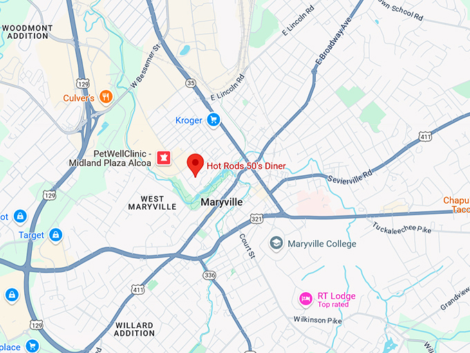 16. hot rods 50's diner map