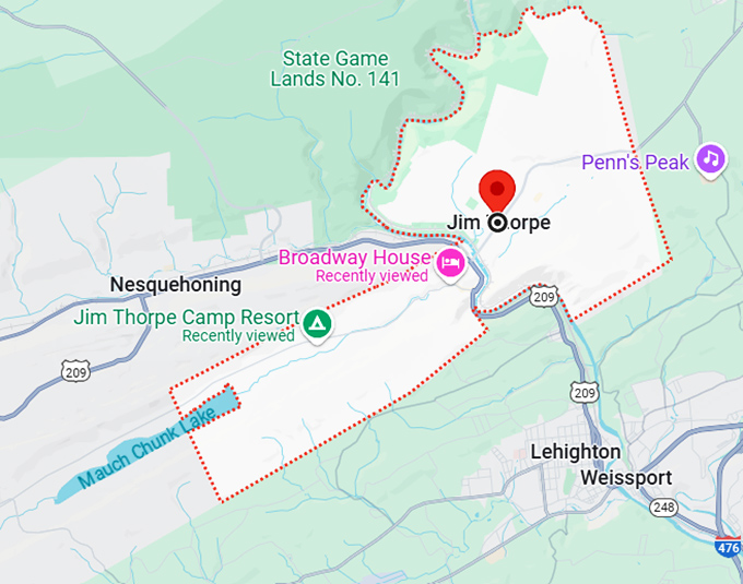 16. jim thorpe pennsylvania map