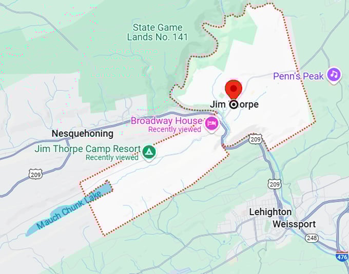 16. jim thorpe pennsylvania map