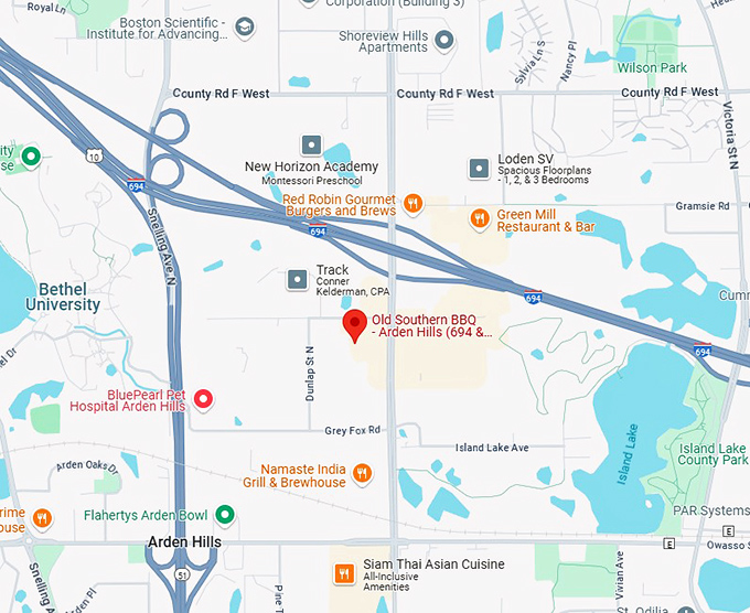 16. old southern bbq arden hills map