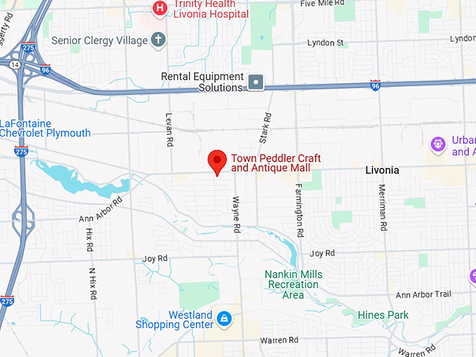 16. town peddler craft and antique mall map