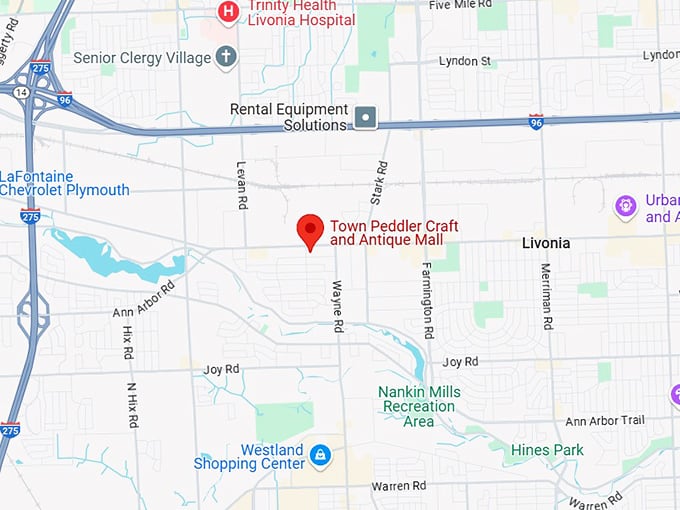 16. town peddler craft and antique mall map