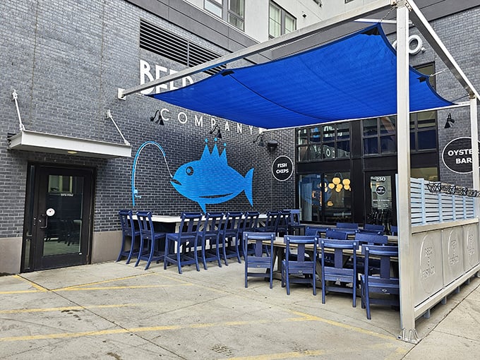 Blue fish, don't care! Beer & Fish Co.'s vibrant exterior is like a seafood oasis in the urban desert. Fargo's never looked so coastal!