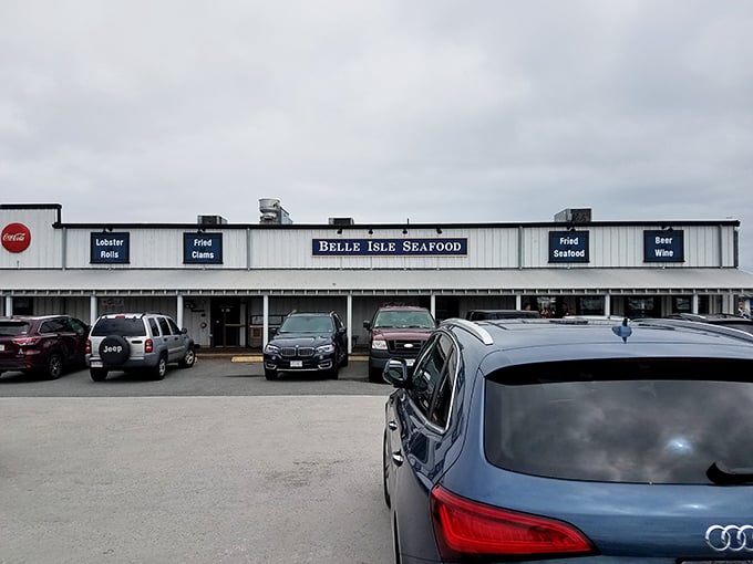 Belle Isle's facade: a seafood lover's treasure map. Lobster rolls and fried clams beckon like sirens, promising a feast fit for Neptune himself.