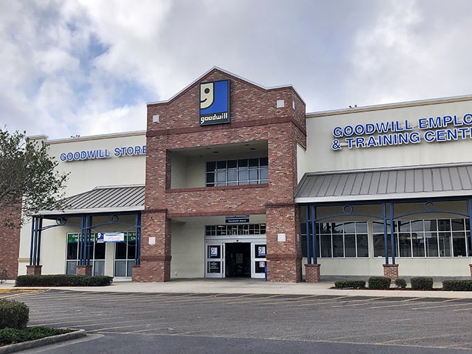 "Goodwill hunting, New Orleans style! This brick behemoth guards more hidden gems than a pirate's chest."