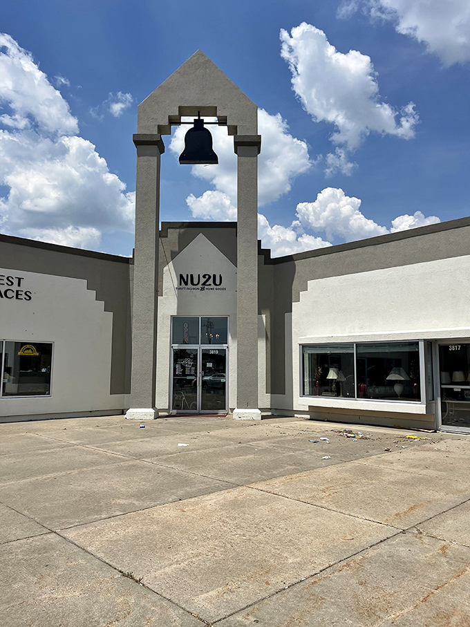 Holy bell tower, Batman! Nu 2U's architectural flair makes thrifting feel like a religious experience. Hallelujah for haute couture at half price!