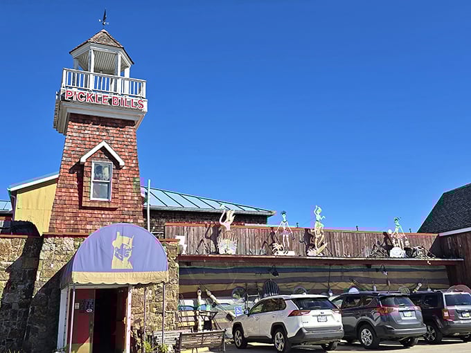 Ahoy, seafood lovers! Pickle Bill's lighthouse-inspired facade is like a beacon calling you to a feast of oceanic delights.