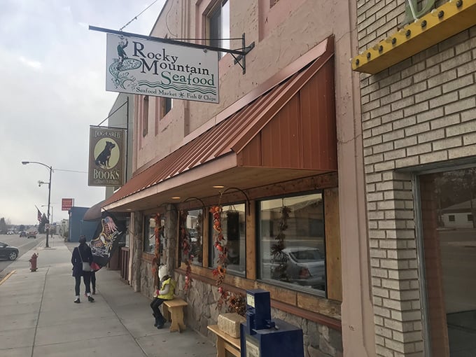 Rocky Mountain Seafood: Where the mountains meet the sea! This charming storefront promises oceanic delights in the heart of landlocked Wyoming.