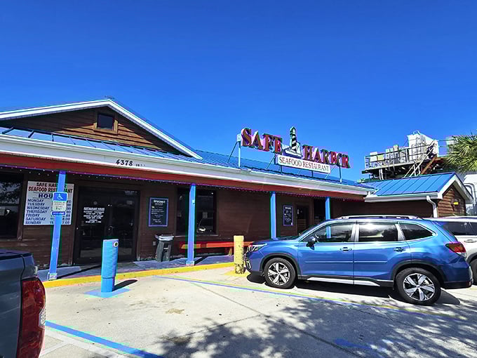 Safe Harbor Seafood: Where the catch is so fresh, you'll swear the fish jumped straight onto your plate! Blue-trimmed charm meets dockside delights.