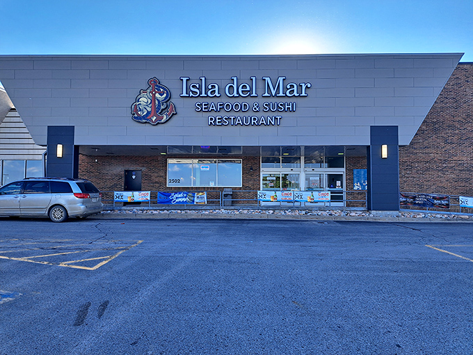 Surf's up in the Cornhusker State! Isla Del Mar's modern facade hints at the fresh catches waiting inside.