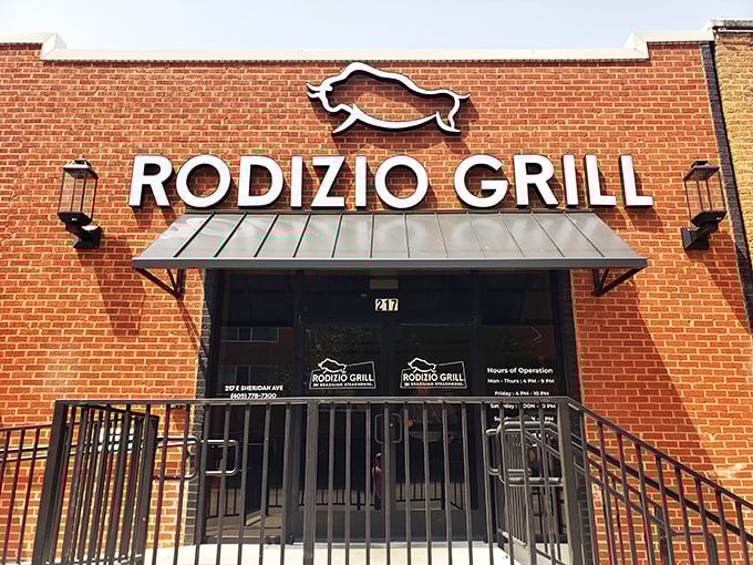 Carnivore heaven alert! Rodizio Grill's entrance is like a portal to a world where meat skewers reign supreme.